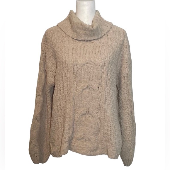 Seven7 | Sweaters | Seven 7 Light Tan Cowlneck Chunky Cable Knit Long ...